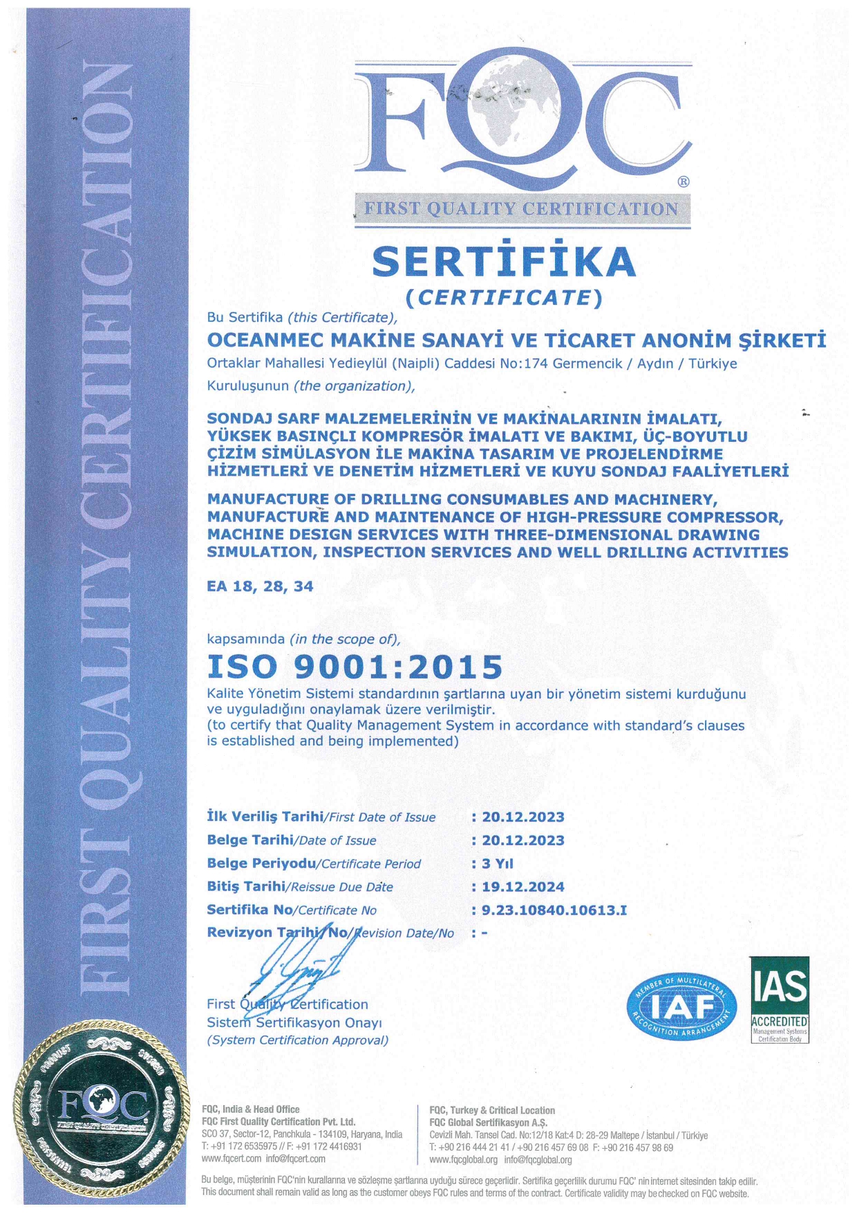 Sertifikalar - Oceanmec